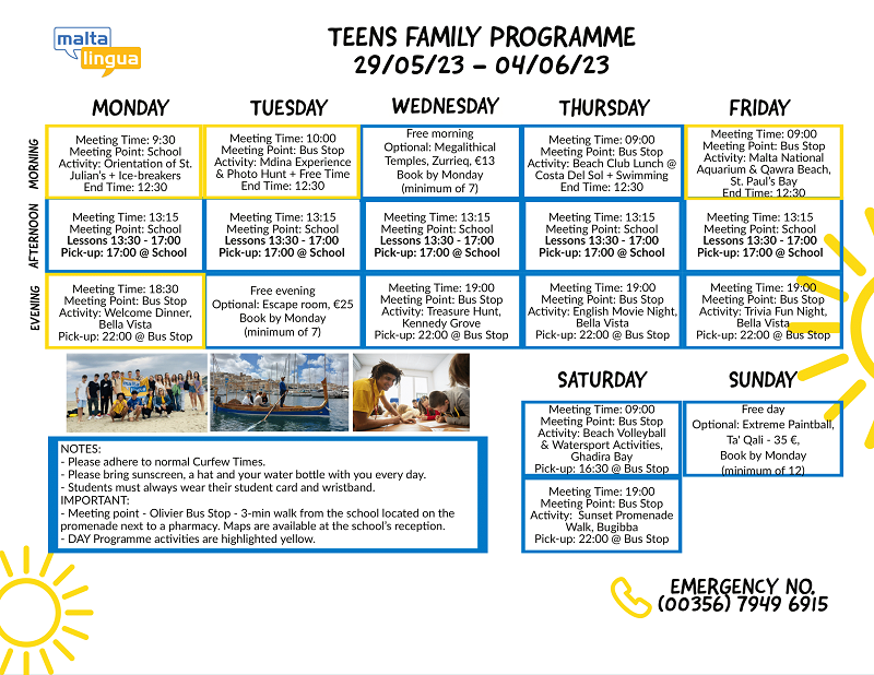 Summer Programme Week 1 2023 – Teens Programme Malta